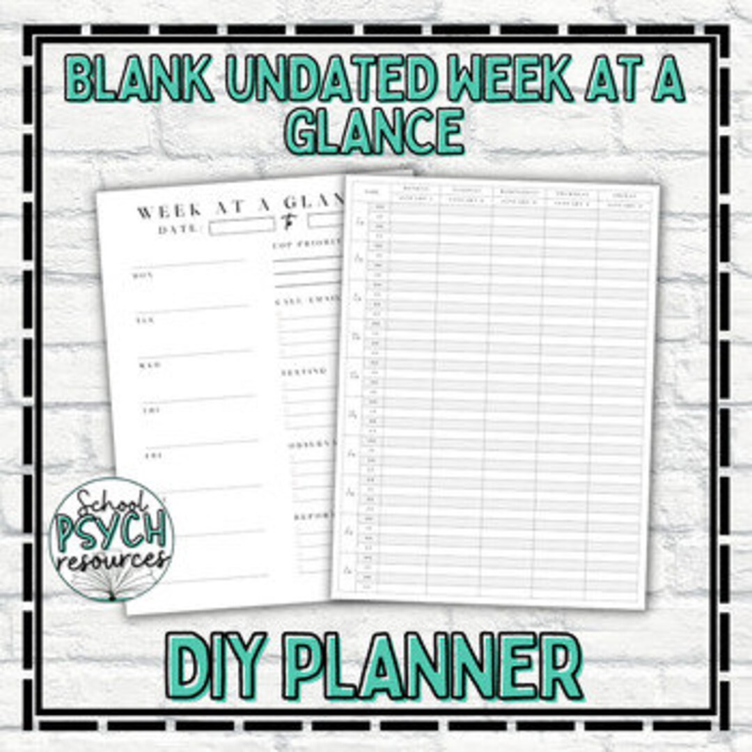 DIY Printable School Psychologist Planner Pages Blank Undated Week at a ...
