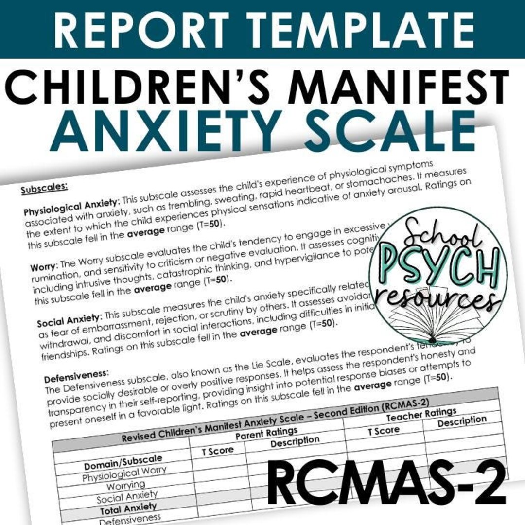 RCMAS-2 Anxiety Rating Scale Evaluation Report Template Special ...