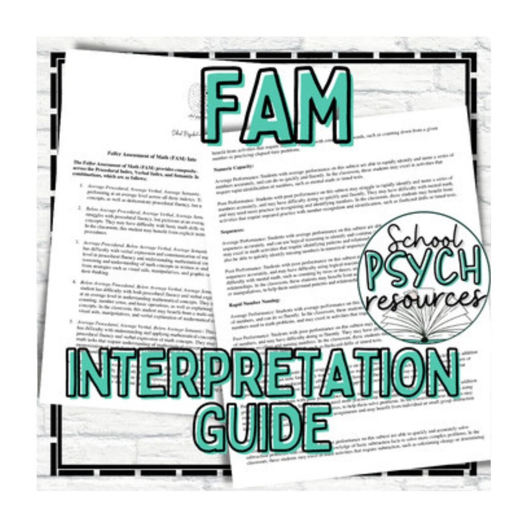 FAM Fiefer Math Assessment Interpretation Guide School Psych Special ...