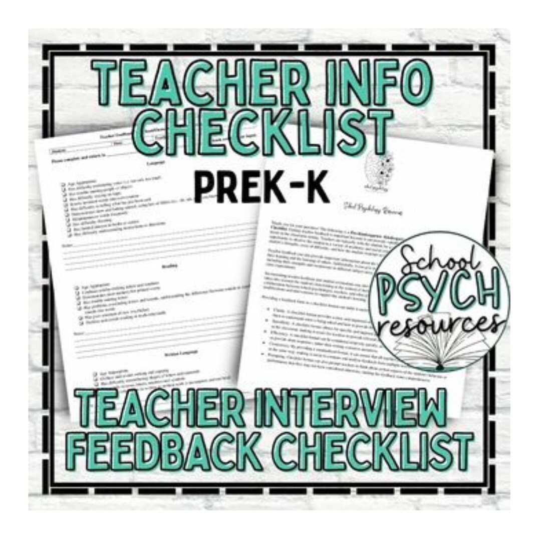 School Psychology Teacher Interview Info Feedback Checklist Pre-k ...