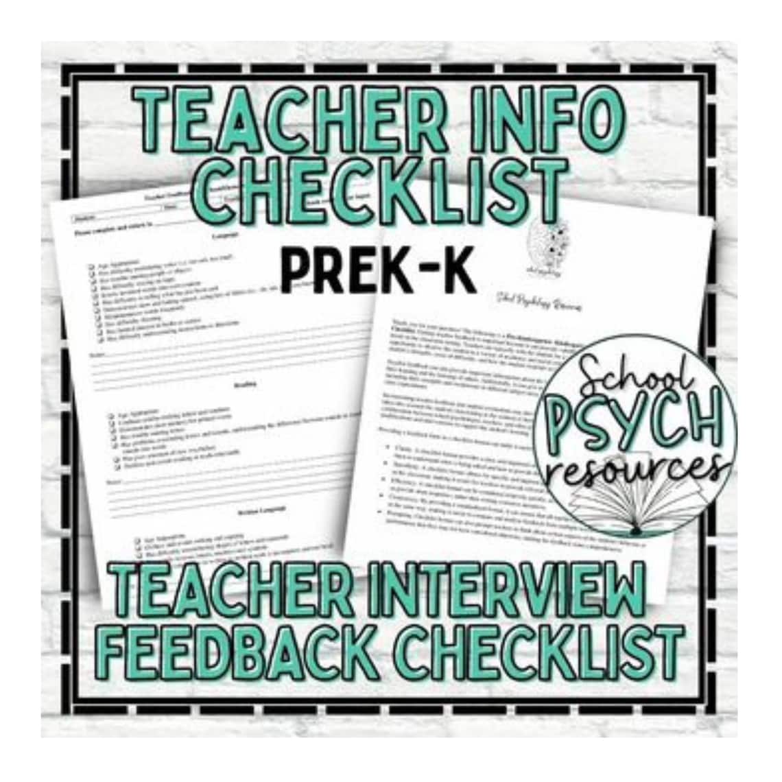 School Psychology Teacher Interview Info Feedback Checklist Pre-k ...