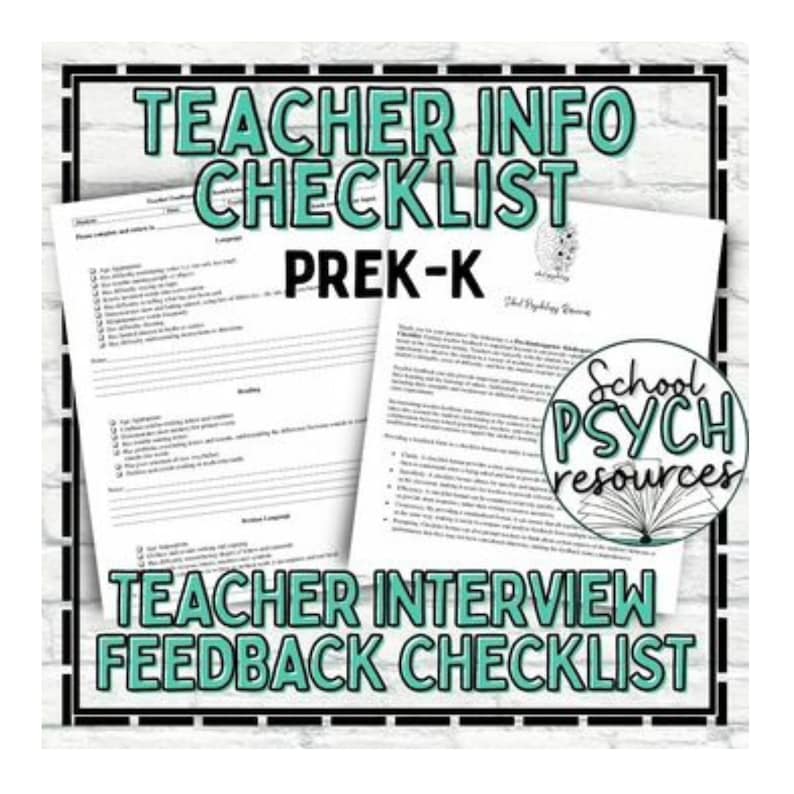 School Psychology Teacher Interview Info Feedback Checklist Pre-k ...