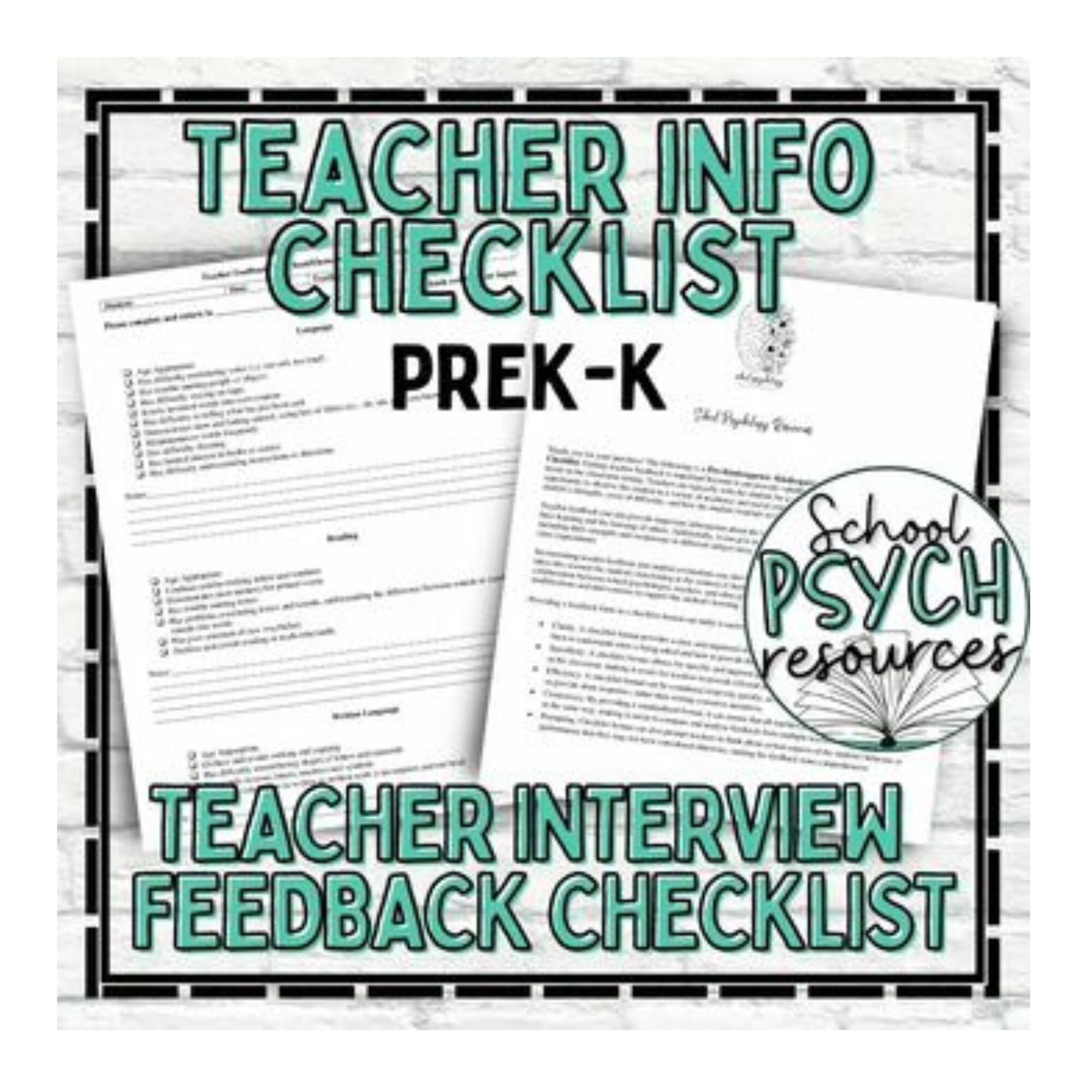 School Psychology Teacher Interview Info Feedback Checklist Pre-k ...