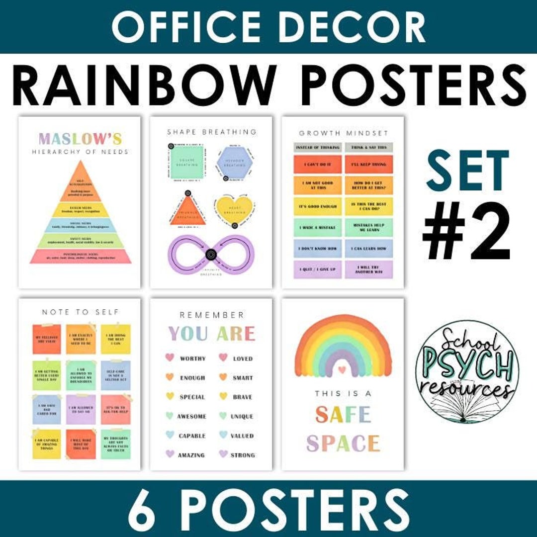 RAINBOW Posters SET 2 Breathing Mindfulness Relaxation Classroom Office ...