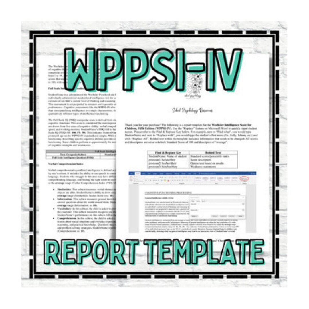 WPPSIIV Report Template School Psychology Special Education Assessment ...