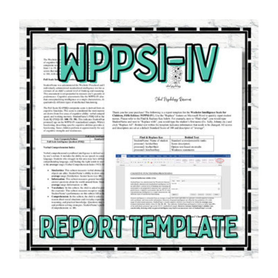 WPPSIIV Report Template School Psychology Special Education Assessment ...