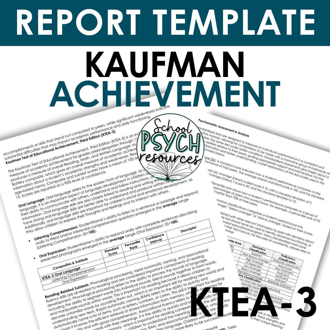 KTEA-3 Report Template Shell School Psychology Special Education ...