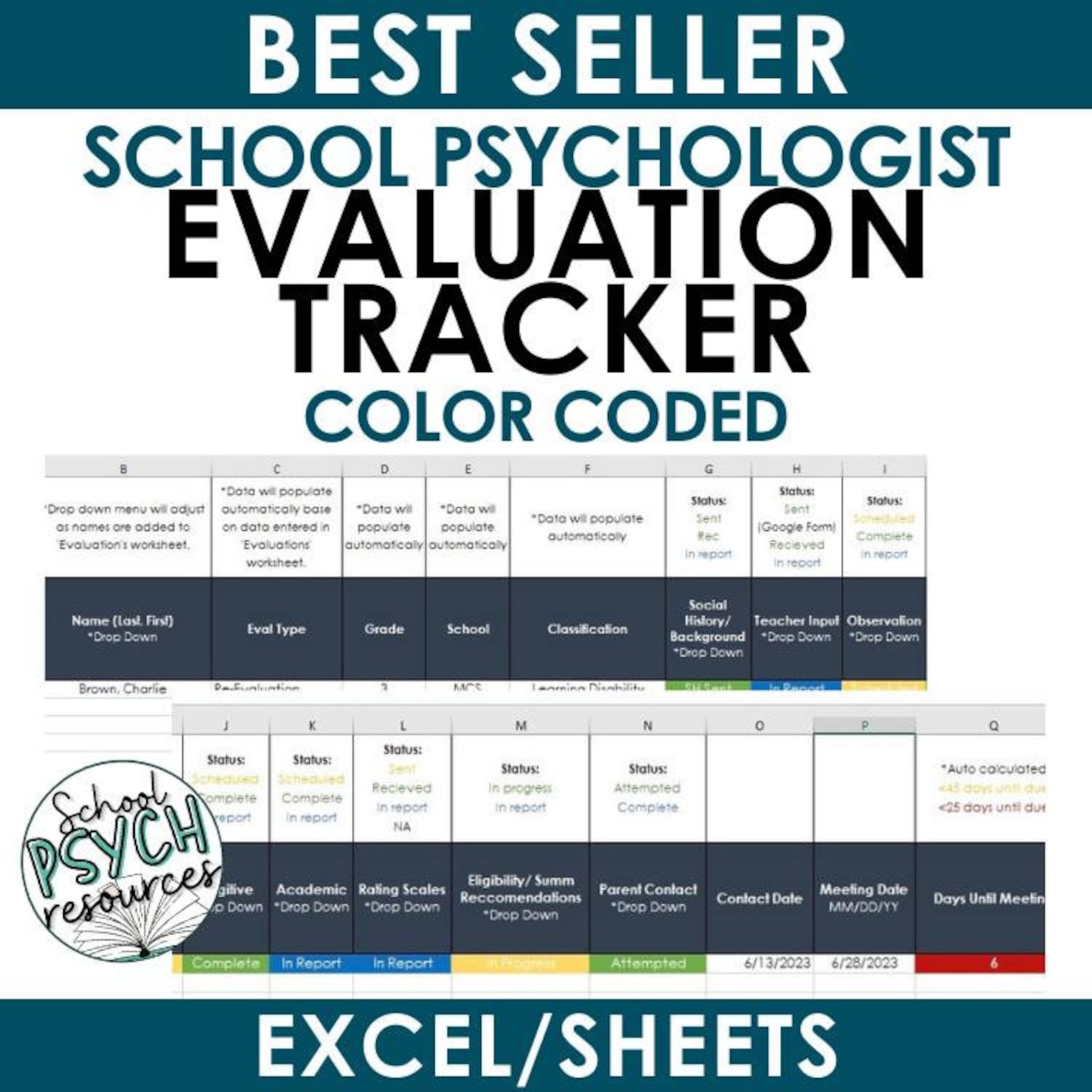 School Psychologist Excel Caseload Evaluation Report Tracker Special Ed ...