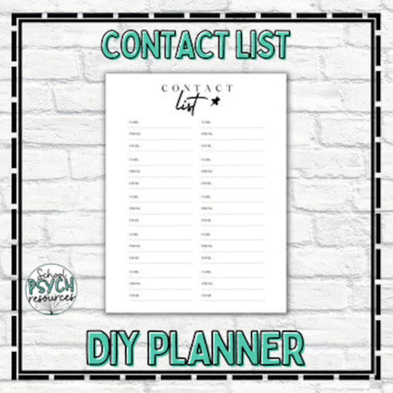 DIY Printable School Psychologist Planner Pages: Contact List, Special ...
