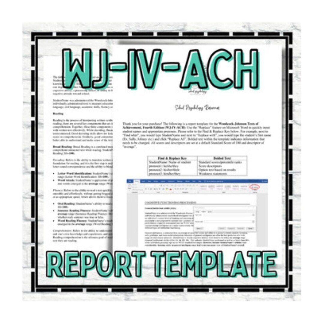 WJ ACH Report Template School Psychology Special Education Assessment ...