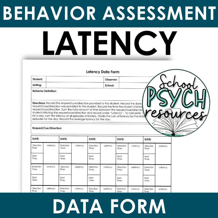 FBA Form Latency Data Sheet Behavior School Psychologist School Psych ...