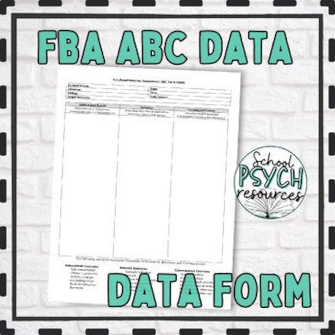 FBA ABC Behavior Data Form Assessment School Psychologist Behavior ...