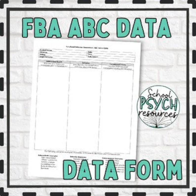 FBA ABC Behavior Data Form Assessment School Psychologist Behavior ...