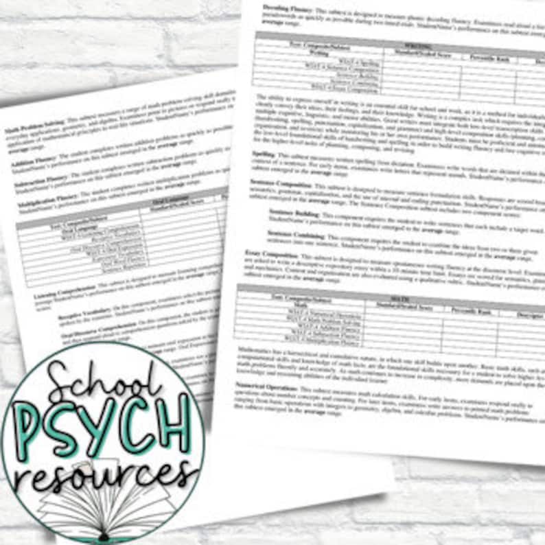 WIAT-4 Report Template Shell School Psychology Special Education ...