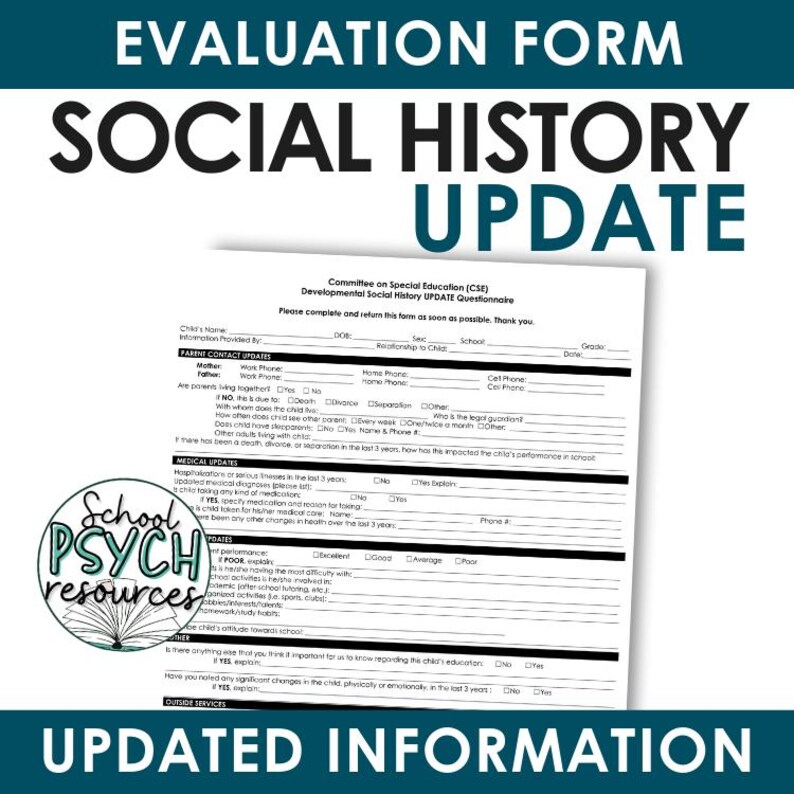 School Psychologist Social History Update Form Re-evaluation Parent ...