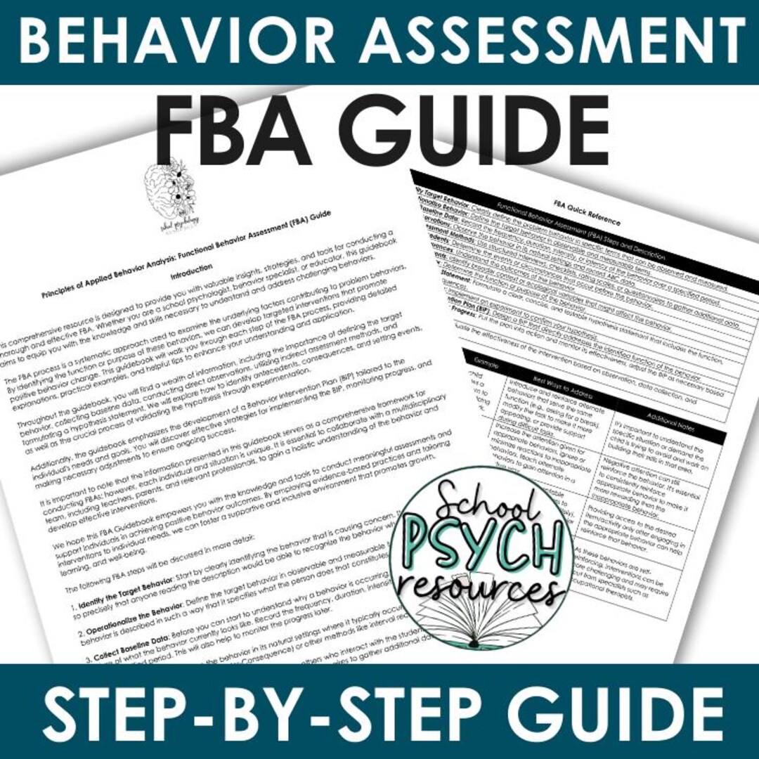 FBA Functional Behavior Assessment Steps Guide School Psychology ...