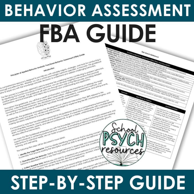 FBA Functional Behavior Assessment Steps Guide School Psychology ...