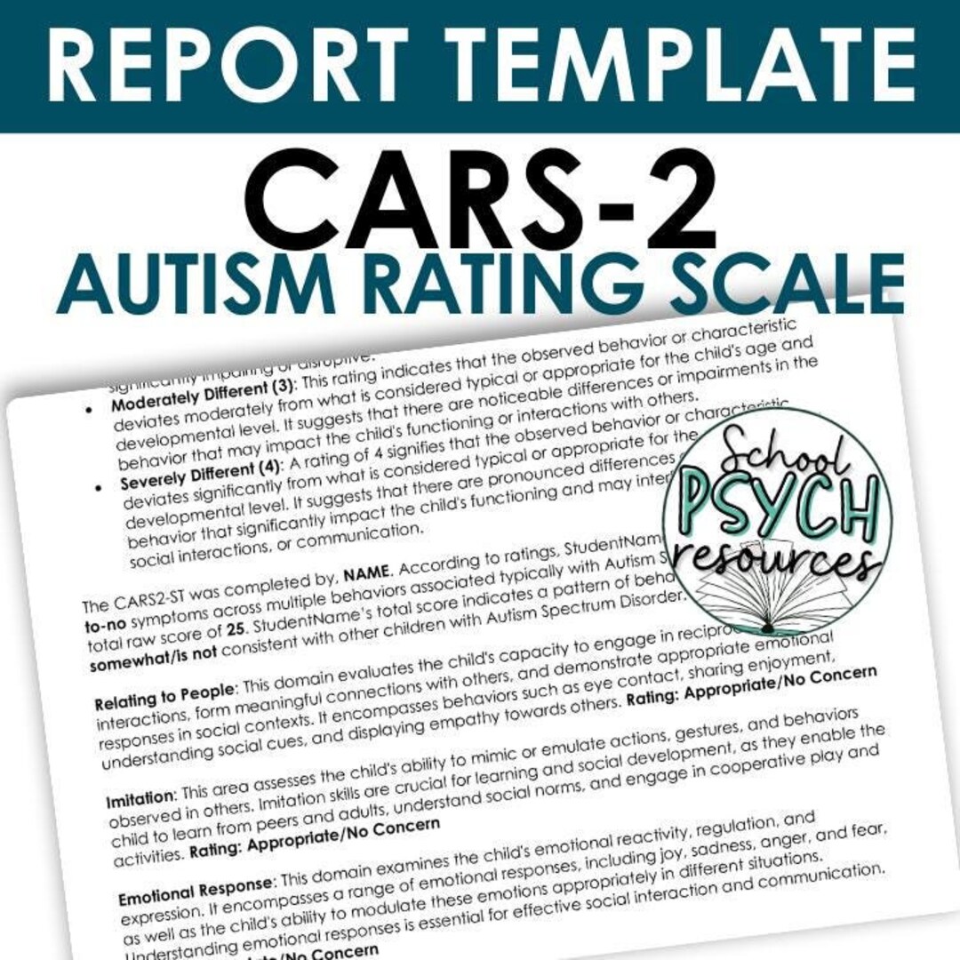 Children's Autism Rating Scale CARS2 Report Template School Psych ...