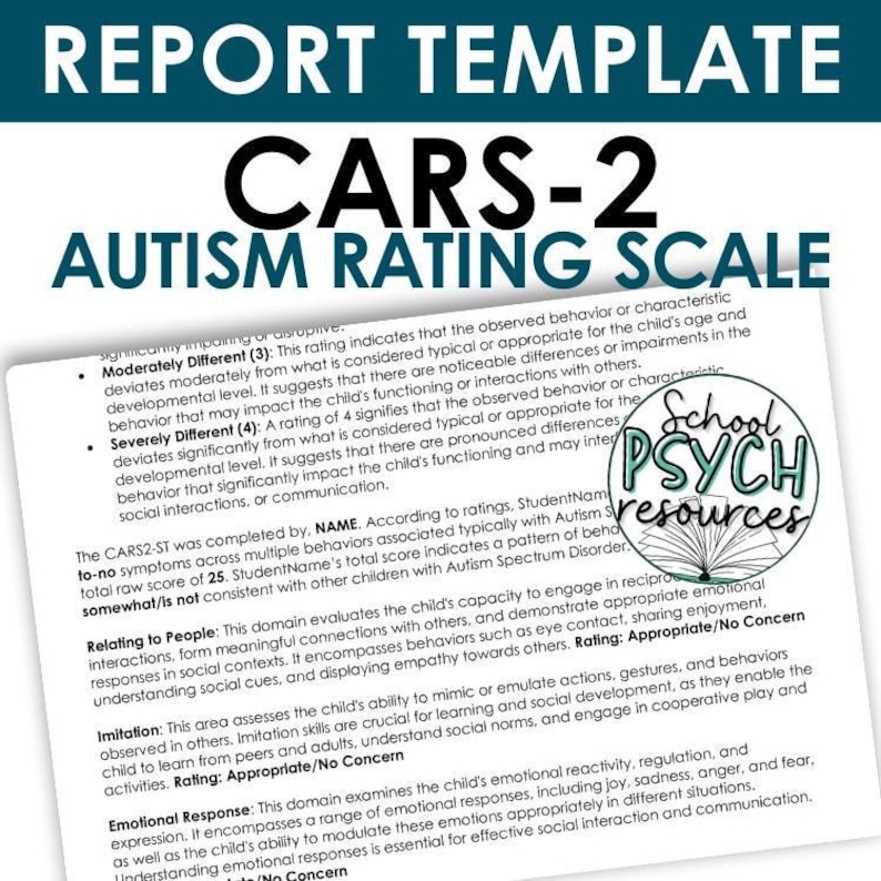 Children's Autism Rating Scale CARS2 Report Template School Psych ...