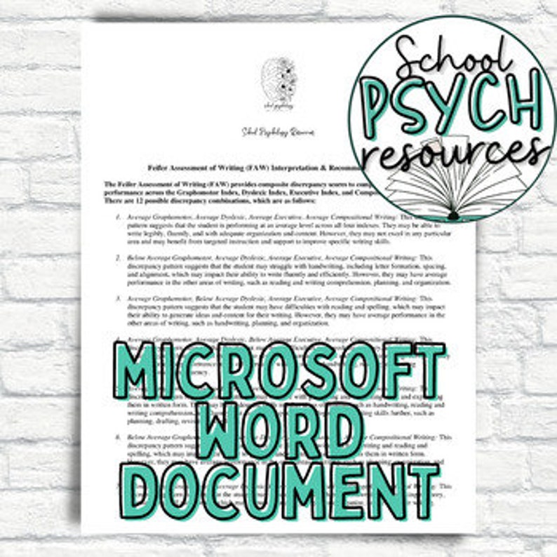 FAW Fiefer Writing Interpretation Guide School Psychology Special ...