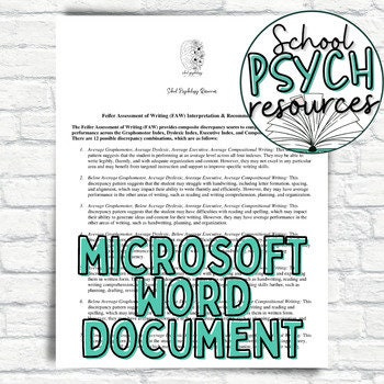 FAW Fiefer Writing Interpretation Guide School Psychology Special ...