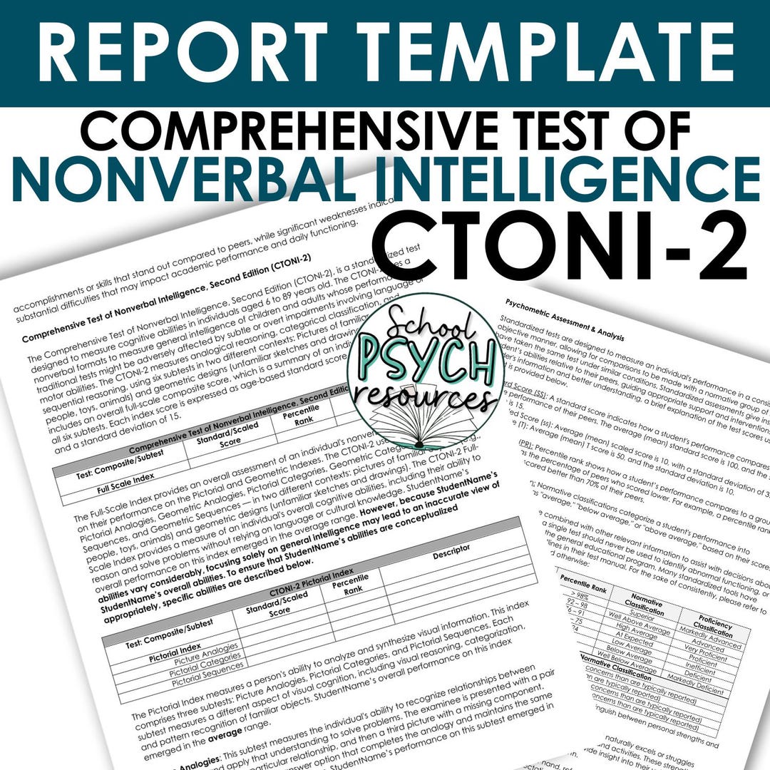 CTONI2 Report Template School Psych Special Education Cognitive Shell ...