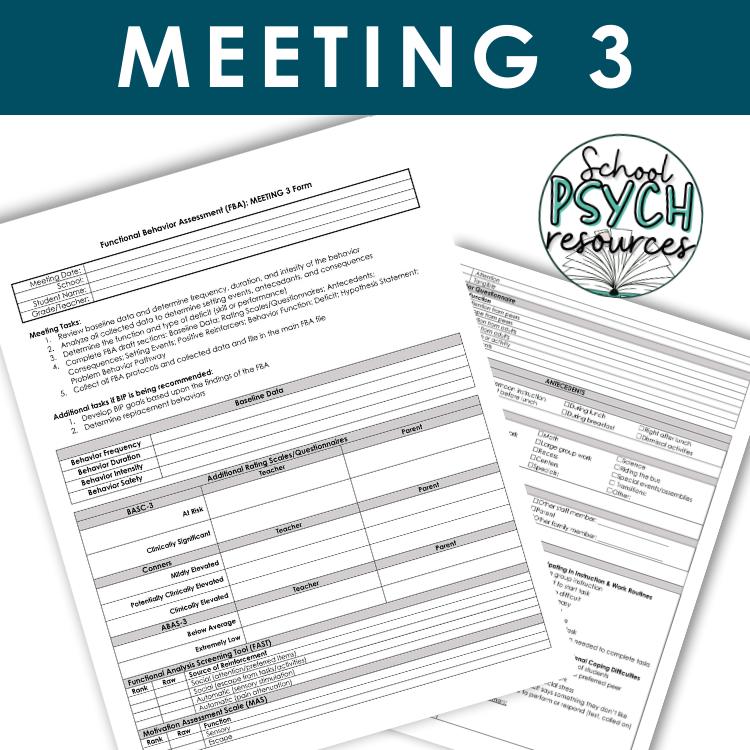 FBA Process Functional Behavior Assessment Meeting Forms ABA Behavior ...