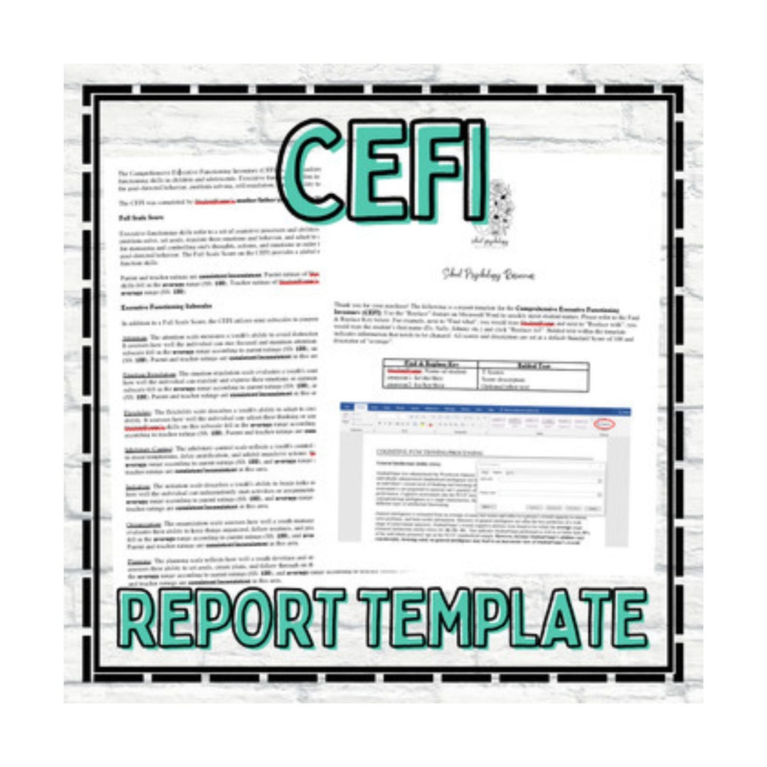 CEFI Report Template School Psychology Special Education Assessment ...