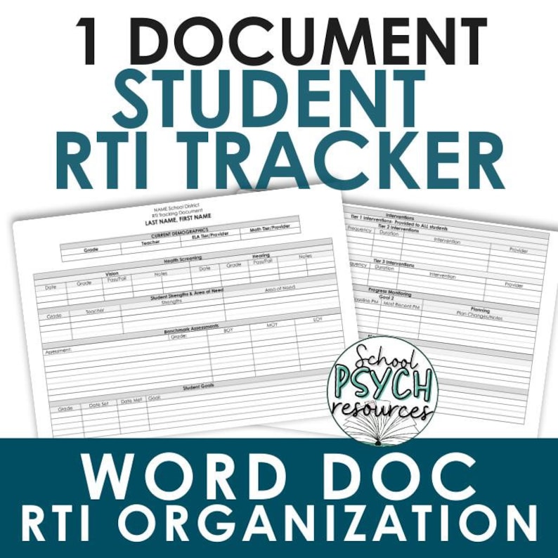 RTI Organization Student Intervention Tracker One Doc School Psych MTSS ...