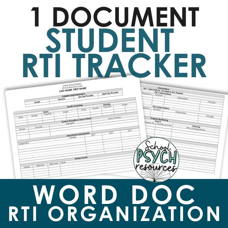 RTI Organization Student Intervention Tracker One Doc School Psych MTSS ...