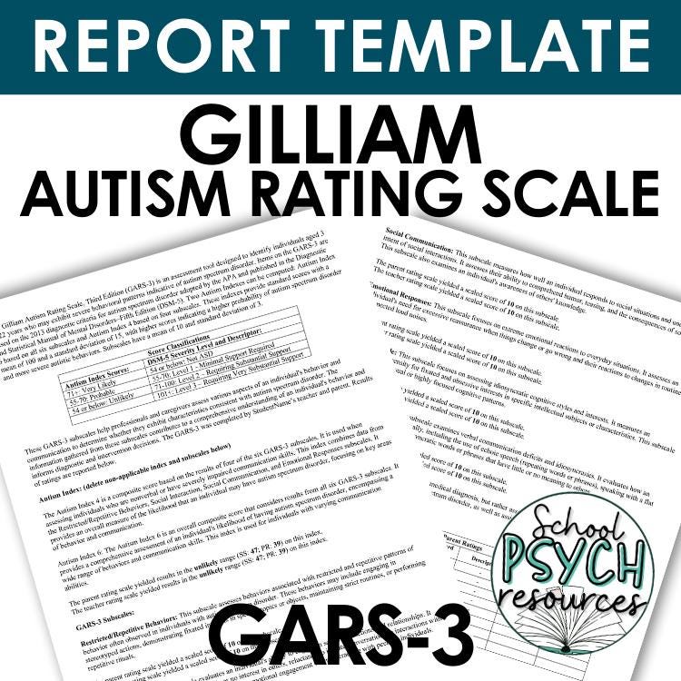 GARS-3 Report Template School Psychology Special Education Assessment ...