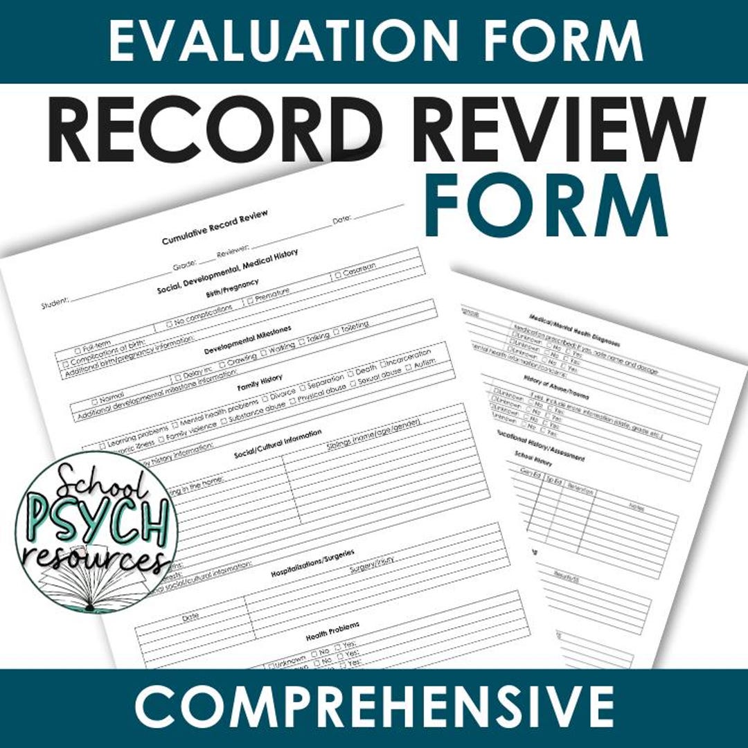 School Psychologist Comprehensive Record Review File Review Sped Form ...