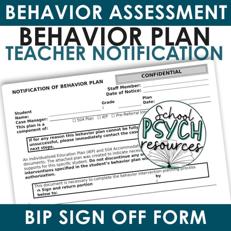 BIP Behavior Intervention Plan Teacher Notification Form Template ...