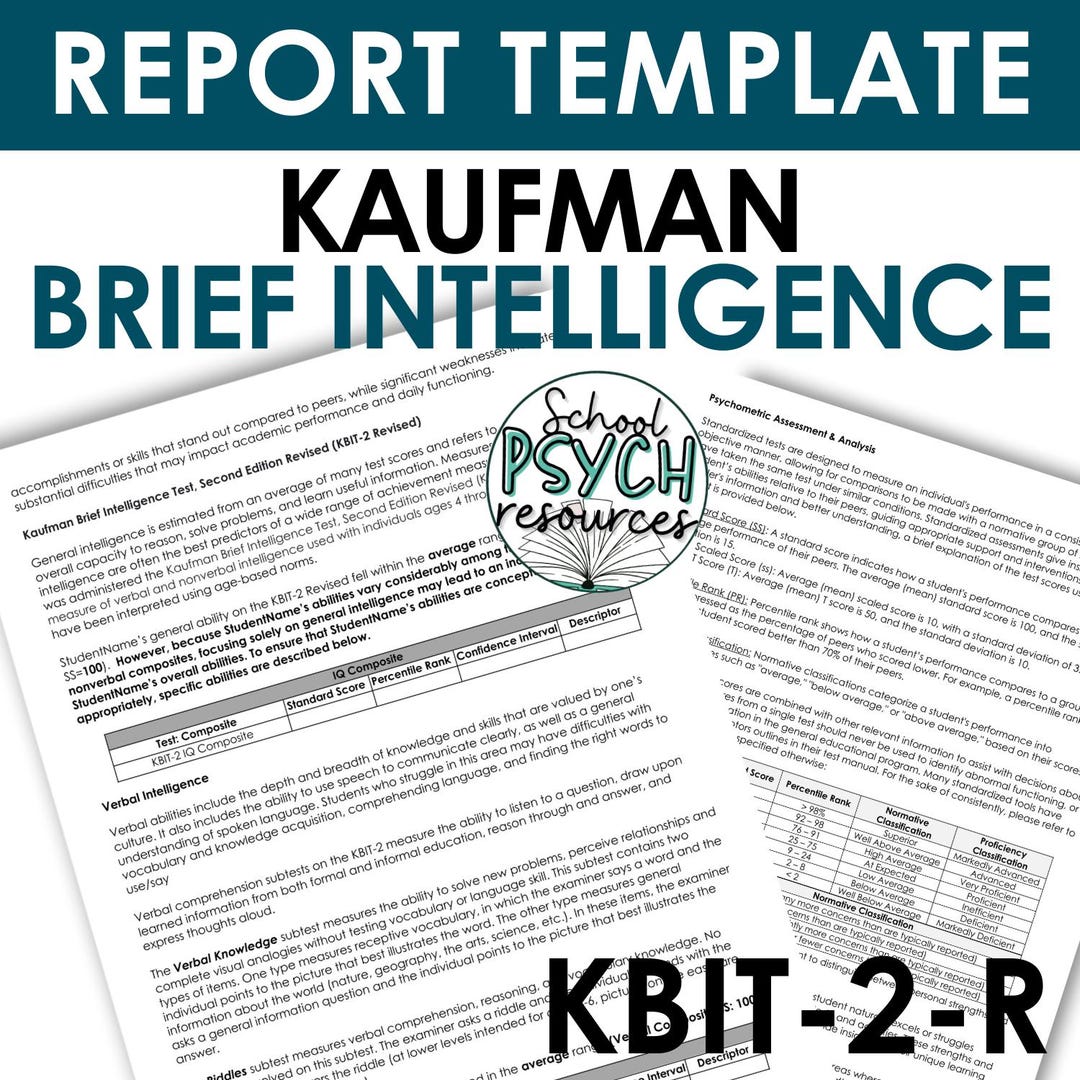 Kaufman Brief Intelligence Test, Second Edition KBIT-2 Report Template ...