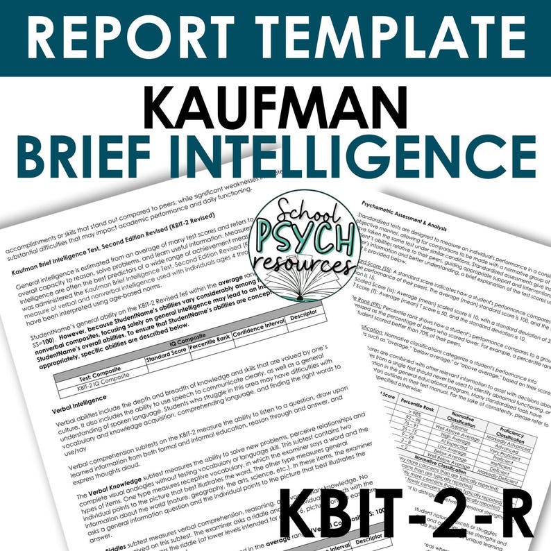 Kaufman Brief Intelligence Test, Second Edition KBIT-2 Report Template ...