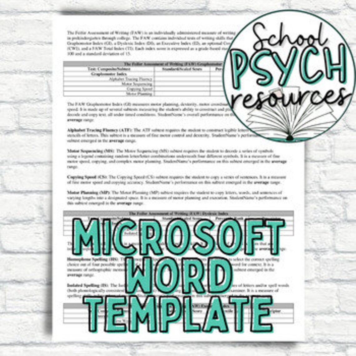 FAW Fiefer Writing Report Template School Psychology Special Education ...