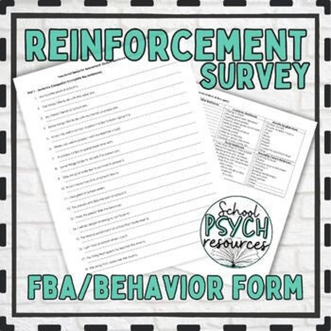 FBA Form Reinforcement Inventory School Psychologist Behavior Special ...