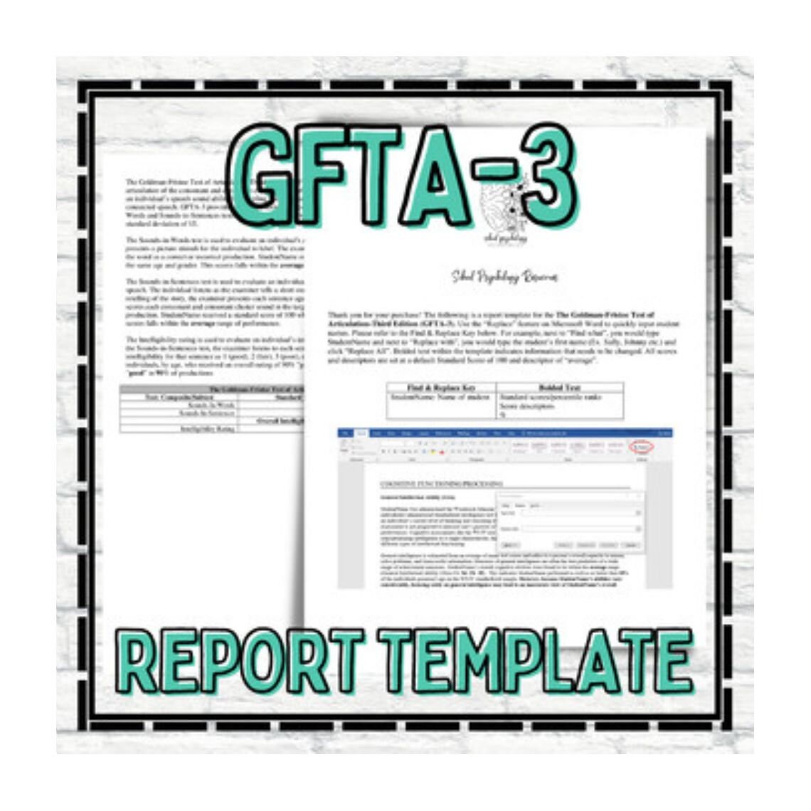 GFTA 3 Report Template Speech Language Special Education Assessment ...