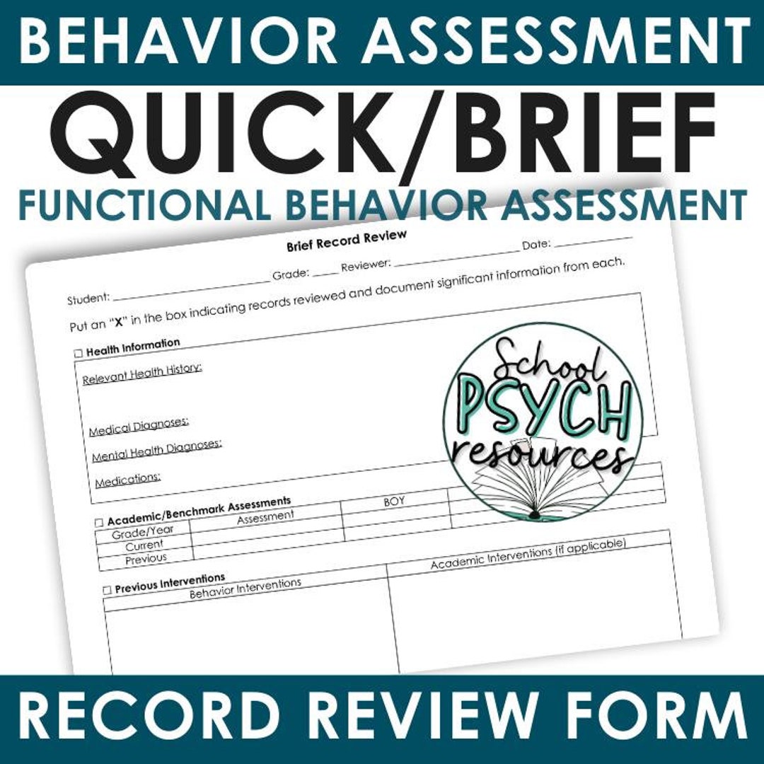 BRIEF FBA Record Review Form ABA Behavior Assessment Analysis School ...