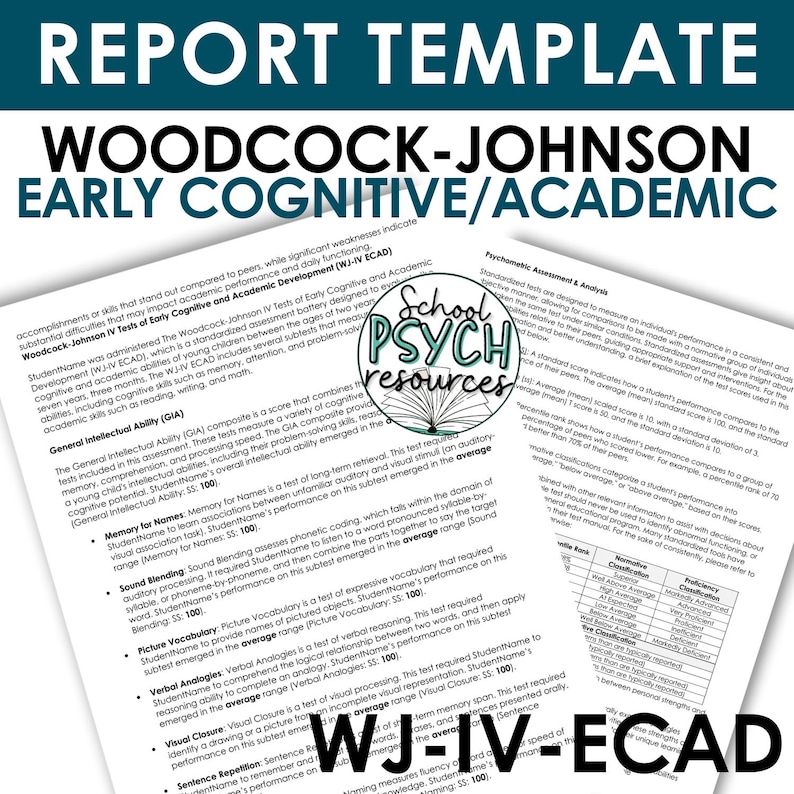 WJ ECAD Report Template School Psychology Special Education Assessment ...