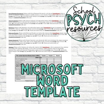 ASRS Report Template School Psychology Special Education Assessment ...