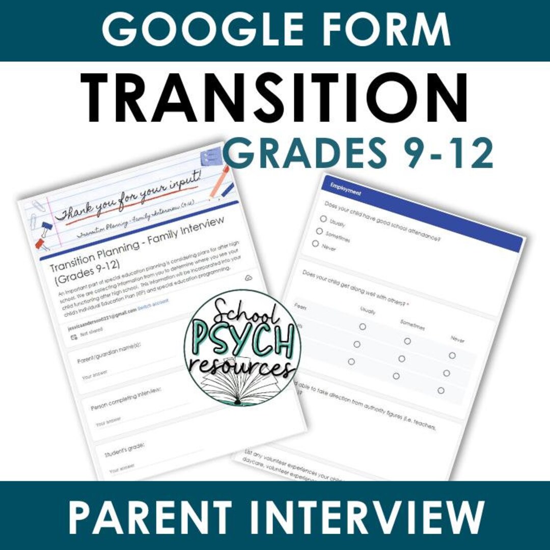 Transition Planning 9-12 PARENT Google Form Special Education IEP SPED ...