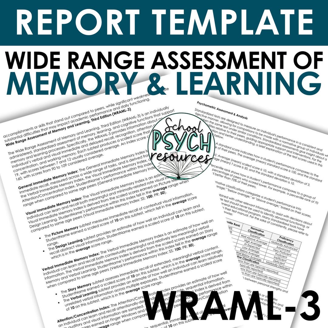 WRAML3 Report Template School Psychology Special Education Assessment ...