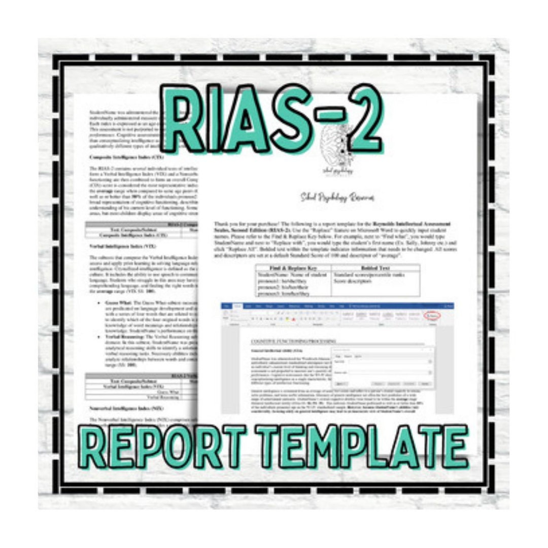 RIAS2 Report Template School Psychology Special Education Assessment ...