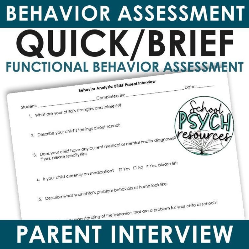 BRIEF FBA Parent Interview Questionnaire Form ABA Behavior Analysis ...