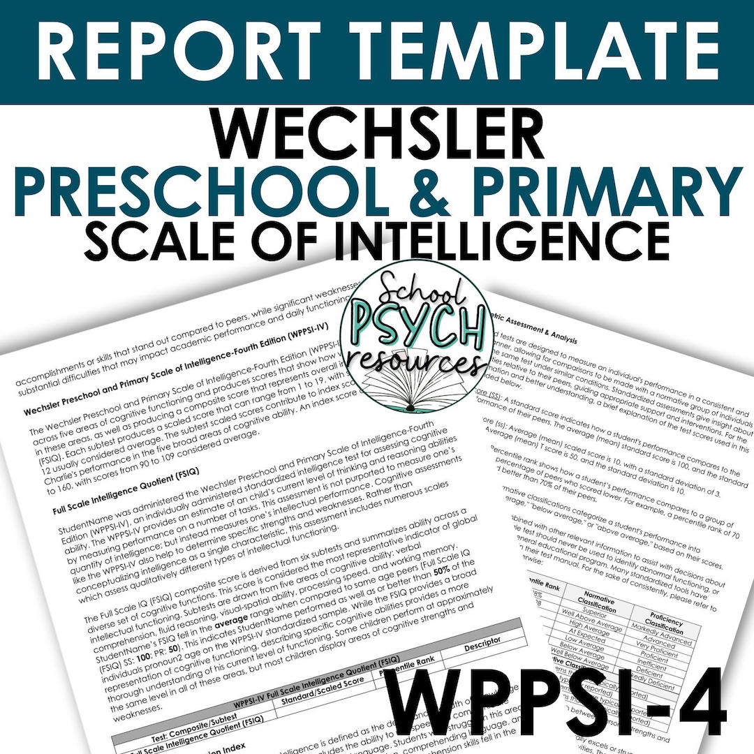 WPPSIIV Report Template School Psychology Special Education Assessment ...