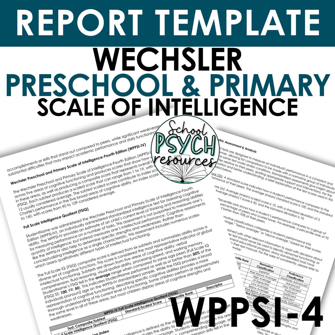 WPPSIIV Report Template School Psychology Special Education Assessment ...