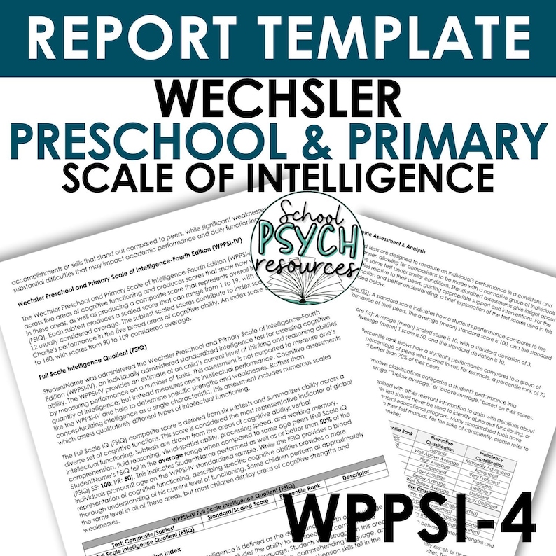 WPPSIIV Report Template School Psychology Special Education Assessment ...
