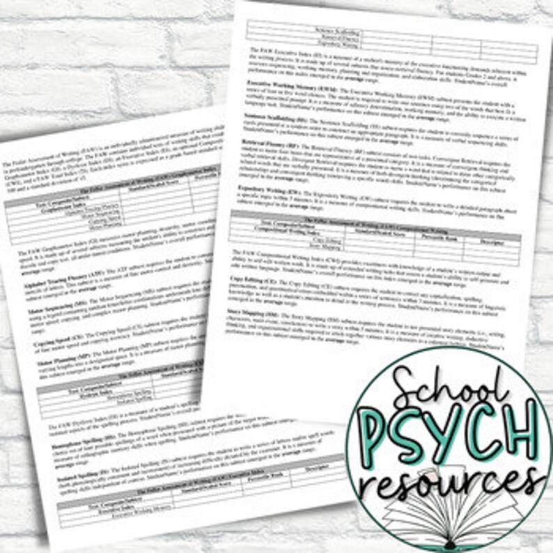 FAW Fiefer Writing Report Template School Psychology Special Education ...