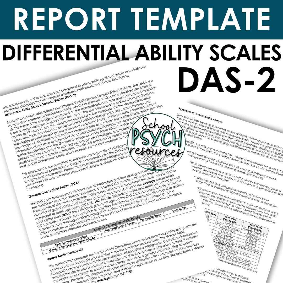 DAS2 Report Template School Psychology Special Education Assessment ...